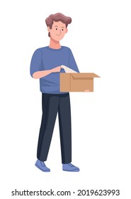 Man Standing Unboxing Box Character Stock Vector (Royalty Free ...