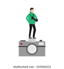 Man Stands Camera Flat Cartoon Character Stock Vector (Royalty Free ...