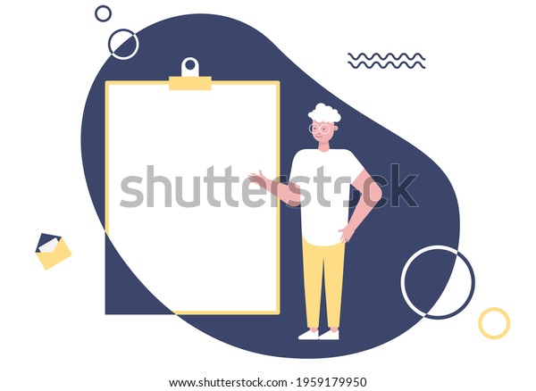 Man Stands Near Huge Notebook There Stock Vector (Royalty Free ...