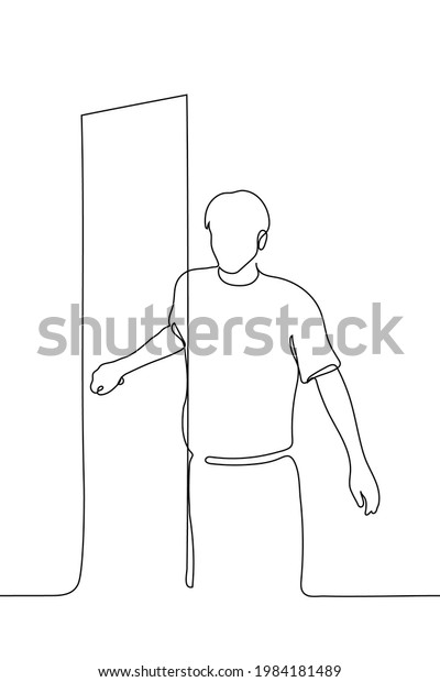 Man Stands Open Door One Line Stock Vector (Royalty Free) 1984181489 ...