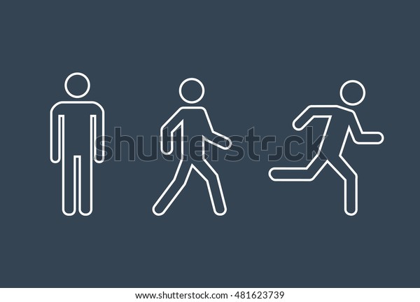 Man stands, walk and run icon set . People outline symbol . Vector ...