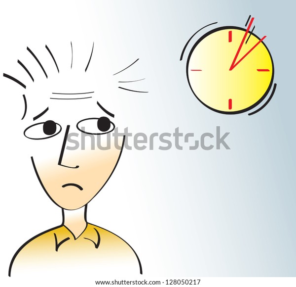 Man Staring Clock Worried Look On Stock Vector (Royalty Free) 128050217 ...