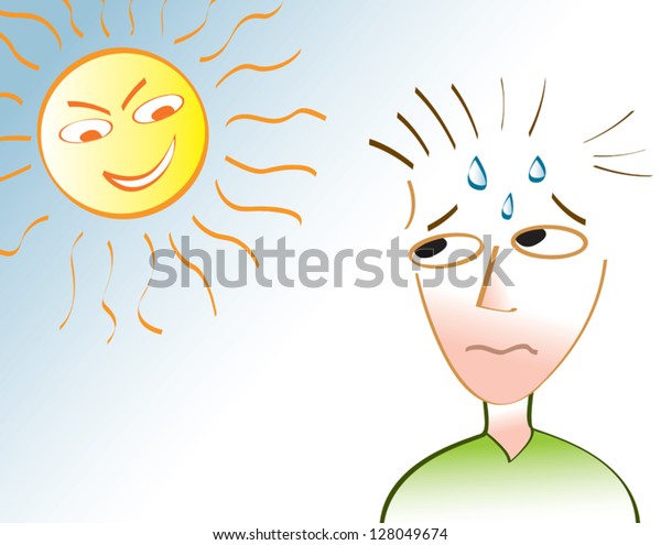 Vektor Stok Man Sweating Under Angry Sun Depicting (Tanpa Royalti ...