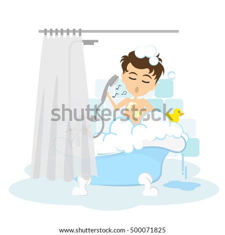 Man Takes Shower Happy Smiling Cartoon Stock Vector (Royalty Free ...