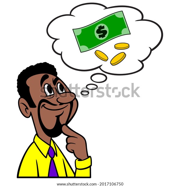 Man Thinking About Money Cartoon Illustration Stock Vector (Royalty ...