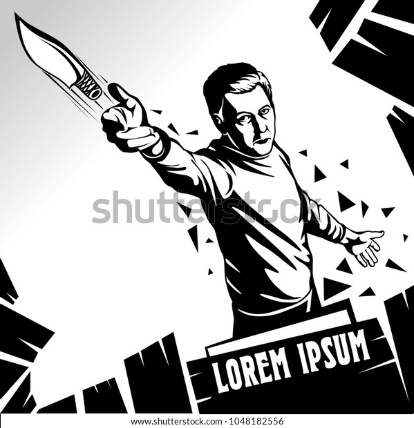 Man Throwing Knife Black White Illustration 스톡 벡터(로열티 프리) 1048182556 ...