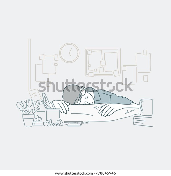Man Tired Work Sleeping On Desk Stock Vector (Royalty Free) 778845946