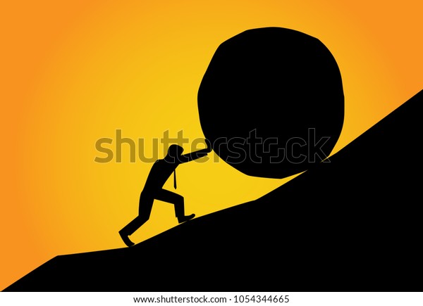 Man Trying Move Big Stone Ball Stock Vector (Royalty Free) 1054344665