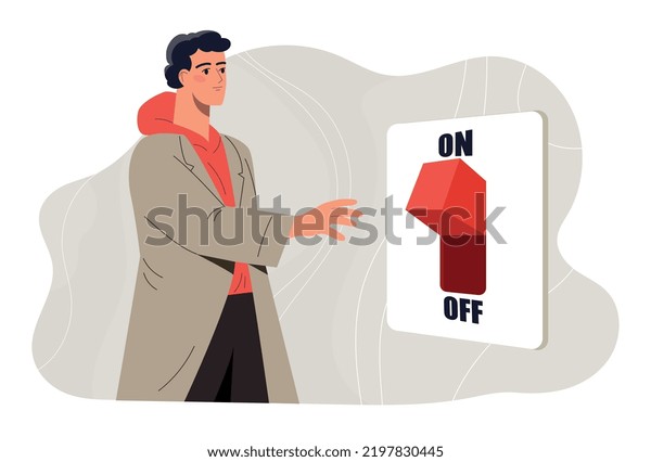 Man Turns Off Switch Poster Banner Stock Vector (Royalty Free ...