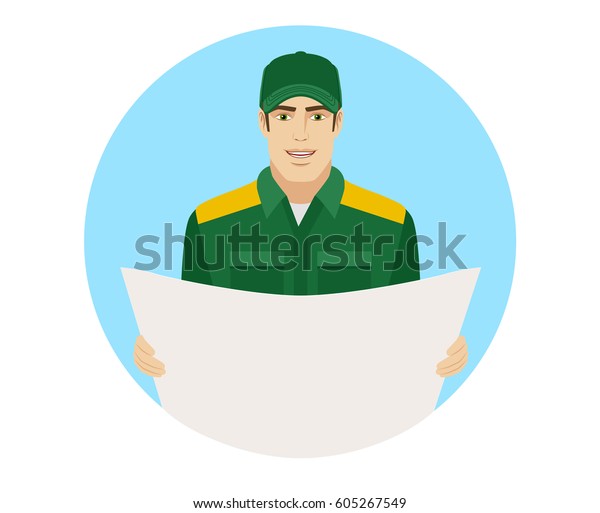 Man Uniform Holding Project Plan Portrait Stock Vector (Royalty Free ...