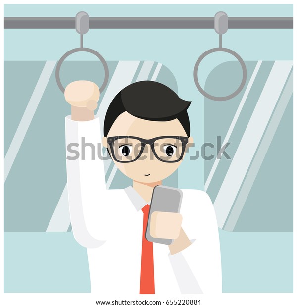 Man Using Cell Phones Train Man Stock Vector (Royalty Free) 655220884
