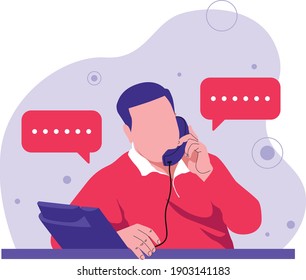 Man Using Telephone Calling Illustration Vector Stock Vector (Royalty ...