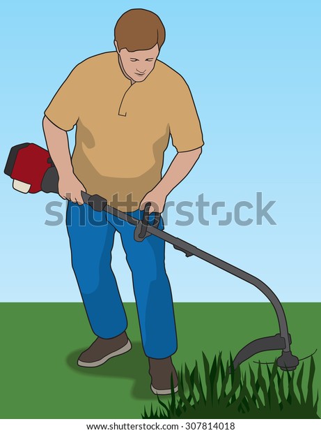 Man Using Weed Whacker Trim Unwanted Stock Vector (Royalty Free ...