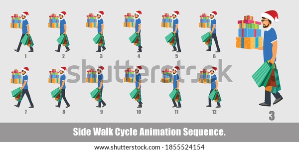 Man Walk Cycle Animation Gift Box Stock Vector (Royalty Free ...