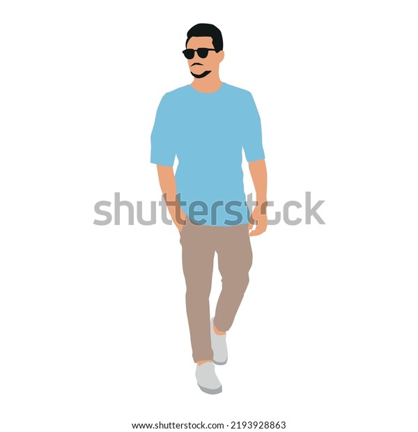 Man Walking Pose Blue Long Arm Stock Vector (Royalty Free) 2193928863 ...
