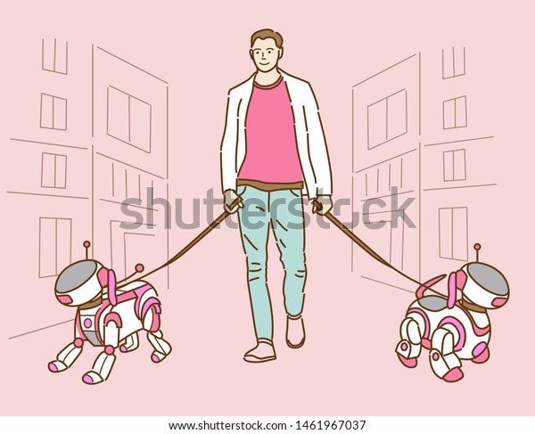 Man Walking Robot Dog Stock Vector (Royalty Free) 1461967037 | Shutterstock