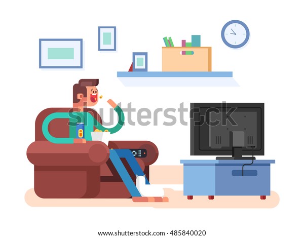 Man Watching Tv Stock Vector (Royalty Free) 485840020 | Shutterstock