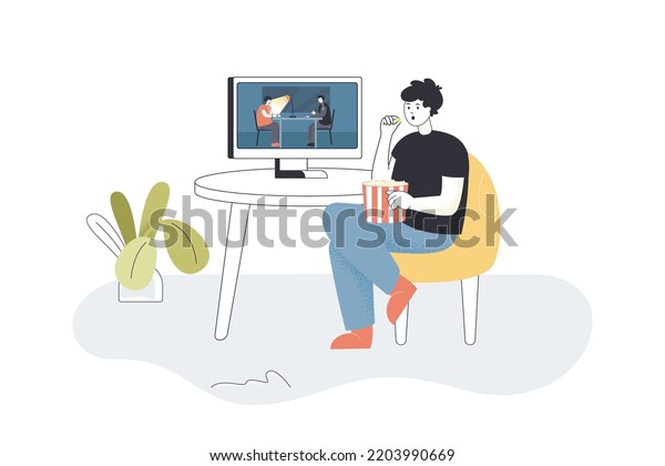Man Watching Video On Computer Flat Stock Vector (Royalty Free ...