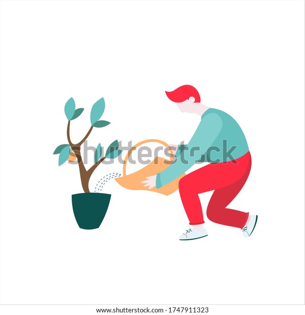 Man Watering Tree Concept Care Concept Stock Vector (Royalty Free ...