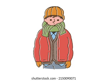 Man Wearing Heavy Clothes Comical Handwritten Stock Vector (Royalty ...