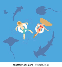 Man Woman Float On Ocean Vector Stock Vector (Royalty Free) 1950657115 ...