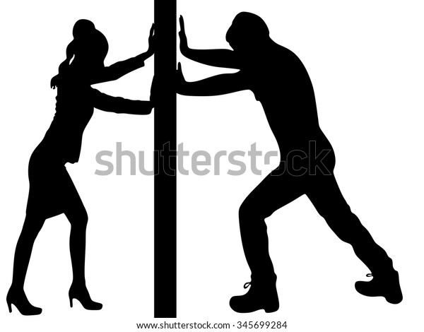hombre y mujer empujando una pared