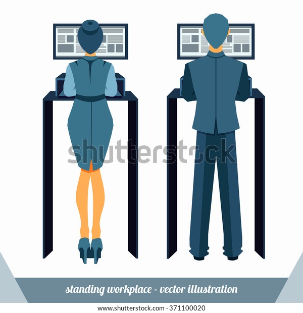 Man Woman Working Standing Position Workplace: เวกเตอร์สต็อก (ปลอดค่า ...