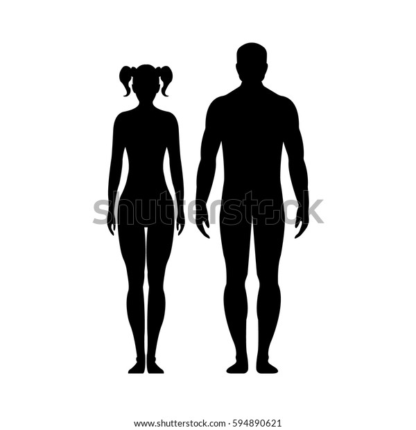 Man And Woman Human Front Side Silhouette Isolated On White Background