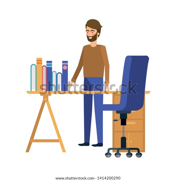 Man Work Office White Background Stock Vector (Royalty Free) 1414200290 ...