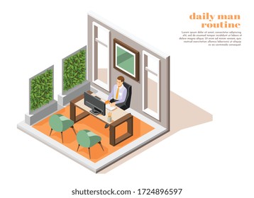 Man Working Office Daily Routine Composition Stock Vector (Royalty Free ...
