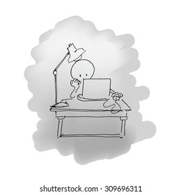 Man Working On Desk Sketch Drawing Stock Vector (Royalty Free ...