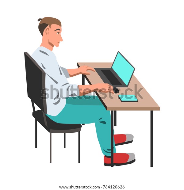 Man Working On His Laptop By Stock Vector (Royalty Free) 764120626 ...