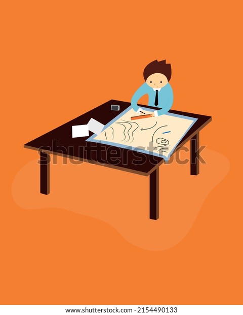 Man Works Blueprints Plan Act Stock Vector (Royalty Free) 2154490133 ...