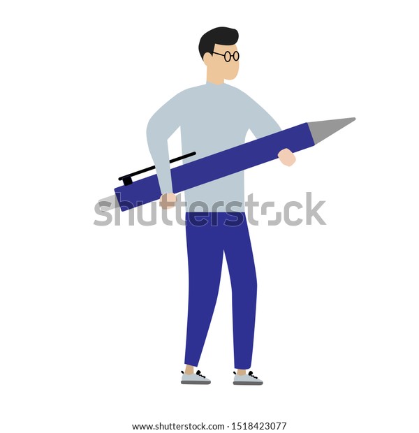Man Writing Pen Flat Cartoon Character Stock Vector (Royalty Free ...