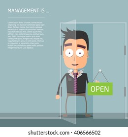 Manager Opens Door Signboard Open Stock Vector (Royalty Free) 406566502 ...