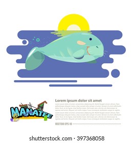 Manatee Character Design Typographic Header Design Stock Vector ...
