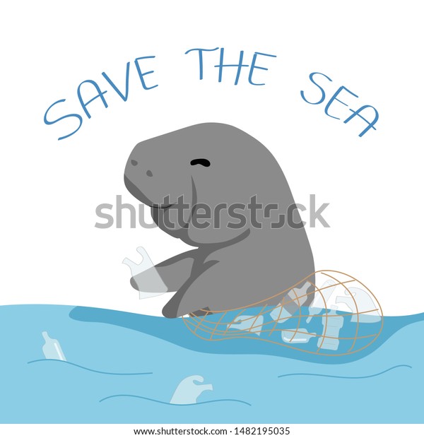 Manatee Keep Plastic Bag Bottle Save Stock Vector (Royalty Free ...