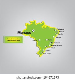 Manaus Stadium Location On Map Stock Vector (Royalty Free) 194871893 ...