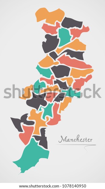 Manchester Map Wards Modern Round Shapes Stock Vector (Royalty Free ...