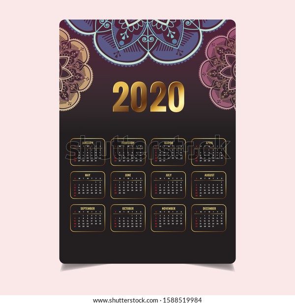 Mandala Design Calendar Template 2020 Stock Vector (Royalty Free ...