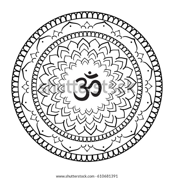 Mandala Frame Om Symbol Hand Drawn Stock Vector (Royalty Free) 610681391