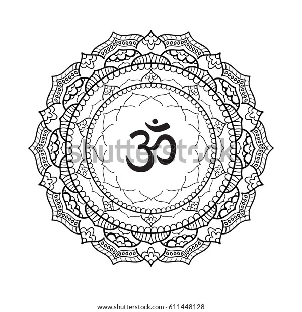 Mandala Frame Om Symbol Hand Drawn Stock Vector (Royalty Free) 611448128