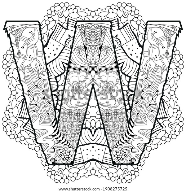 Mandala Letter W Coloring Vector Decorative Stock Vector (Royalty Free ...