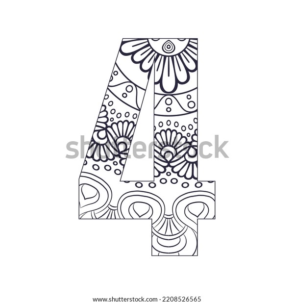 Mandala Number 4 Coloring Page Vector Stock Vector (Royalty Free ...