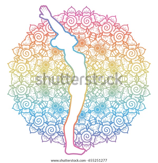 Mandala round background. Standing backbend yoga pose. Ardha ...