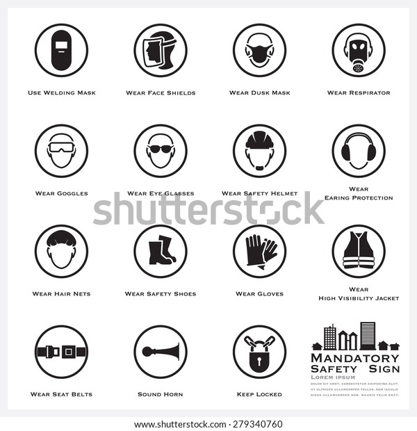 Mandatory Safety Caution Sign Icons Set Stock Vector (Royalty Free ...