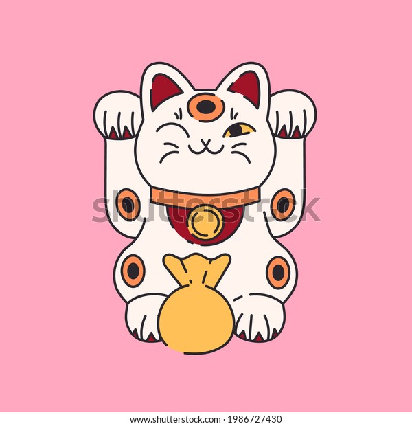 Maneki Neko Flat Cartoon Illustration Japanese Stock Vector (Royalty ...