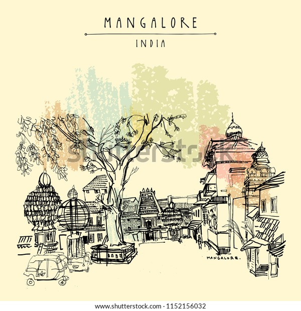 Mangalore Karnataka India Temple Square Hindu Stock Vector (Royalty ...