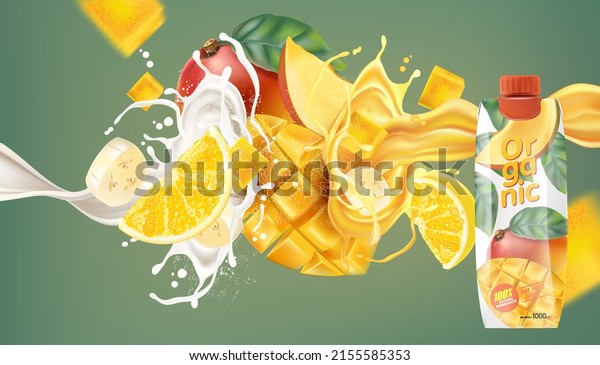 Mango Fruit Slice Milk Splashing Isolated Stock Vector (Royalty Free ...
