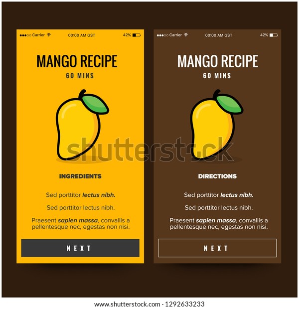 Mango Recipe App Interface Design Stock Vector (Royalty Free ...